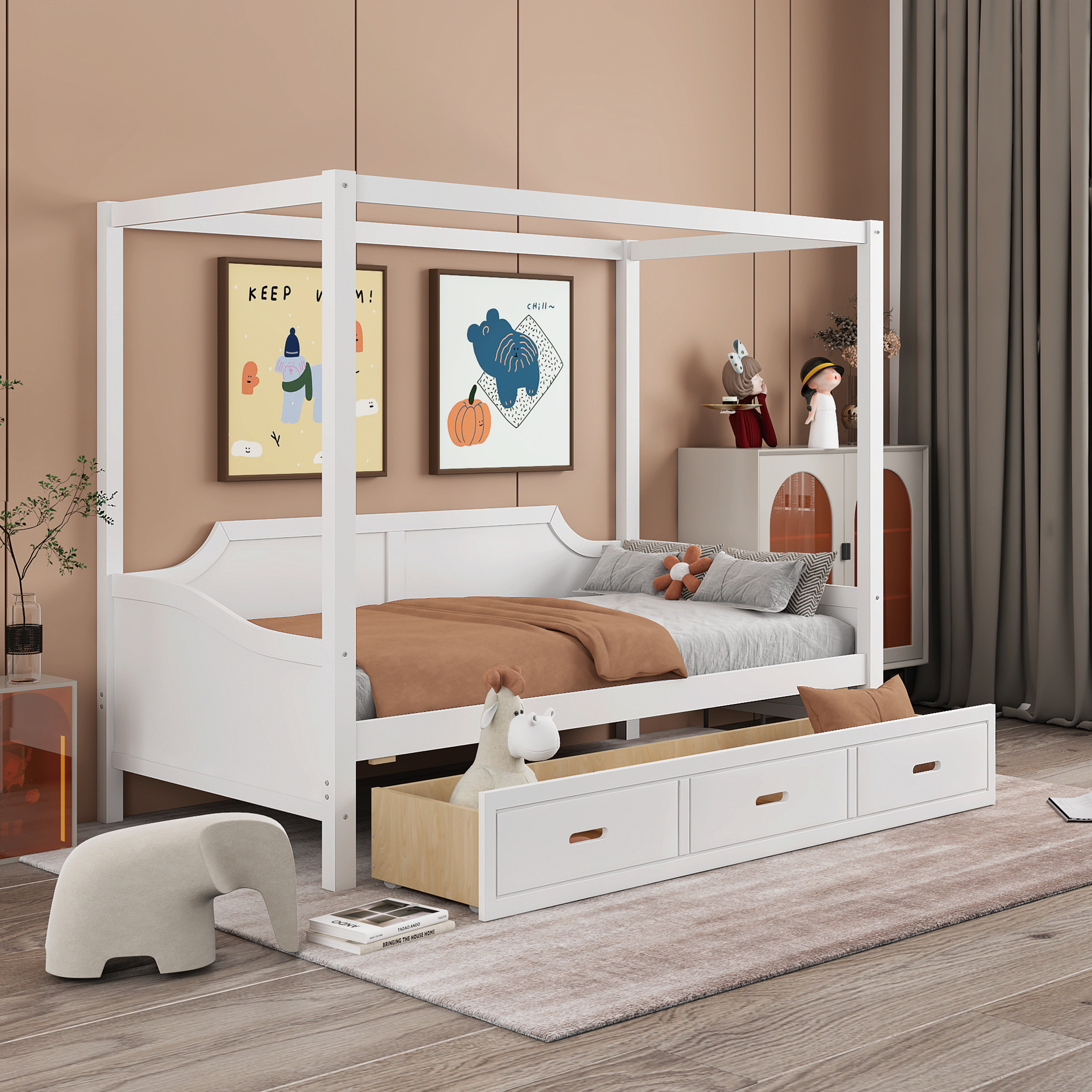 Wooden twin canopy bed store